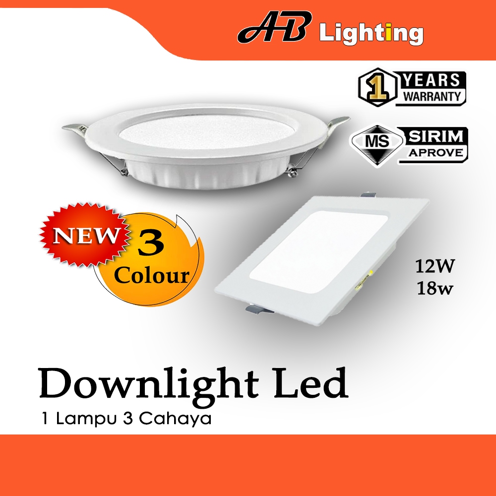 SIRIM 3 color Led Downlight Round Square 12w 18w Lampu siling Murah 3 ...