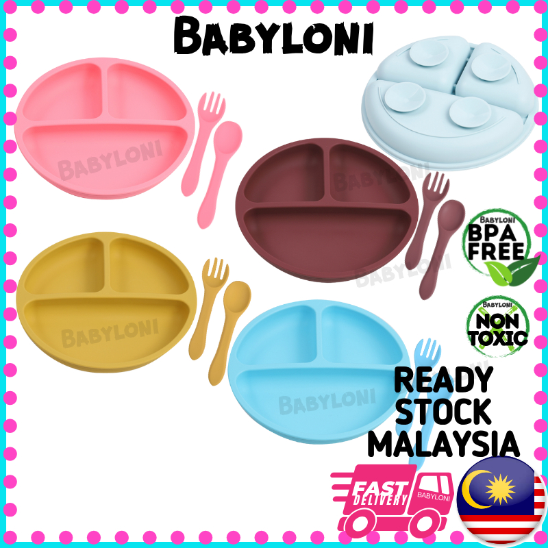 Set Baby Kids Silicone Feeding Set Suction Plate Fork Spoon Pinggan ...