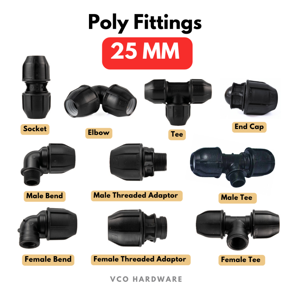 [25MM] Poly Pipe Fitting SIRIM / Pemyambung Pipe Hitam / HDPE Pipe Connector / Elbow Tee Socket ...