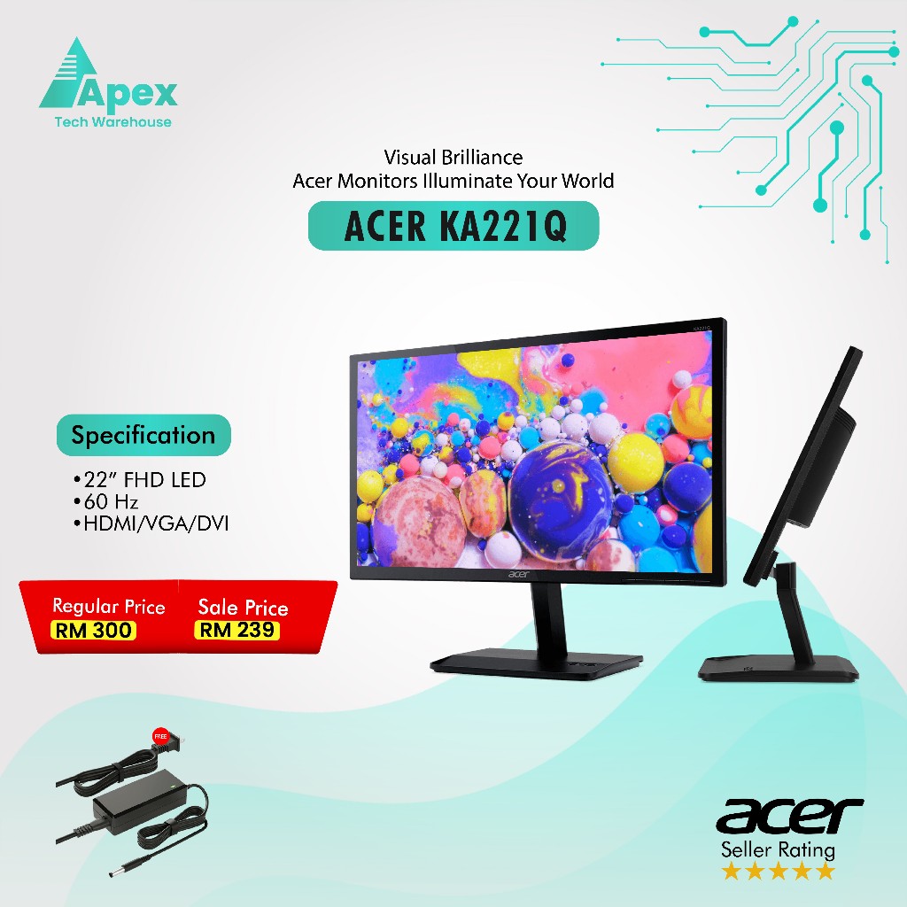 Gaming Acer KA221Q 21.5 Inch FHD IPS LCD Anti-Glare Monitor HDMI ...