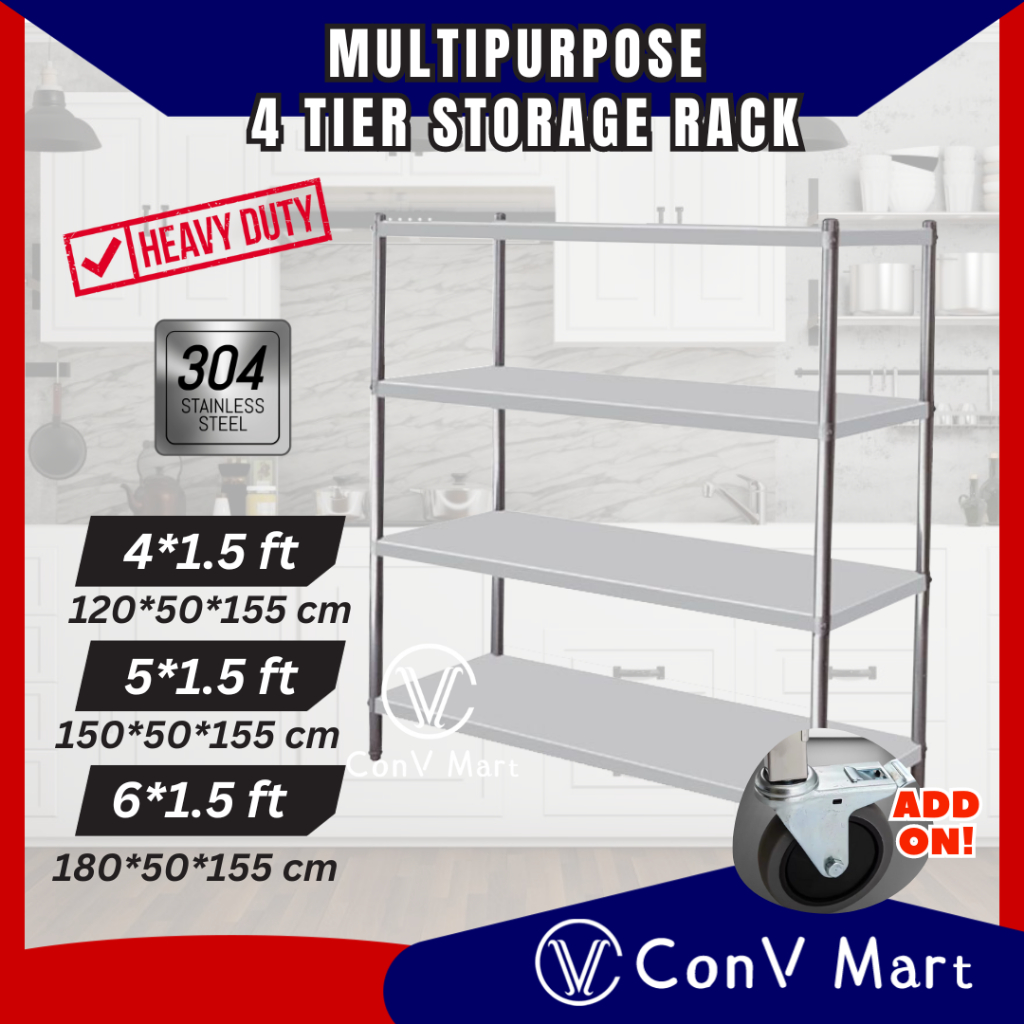 120/150/180*50*155cm (4/5/6*1.5FT) 4 Tier Stainless Steel Kitchen ...