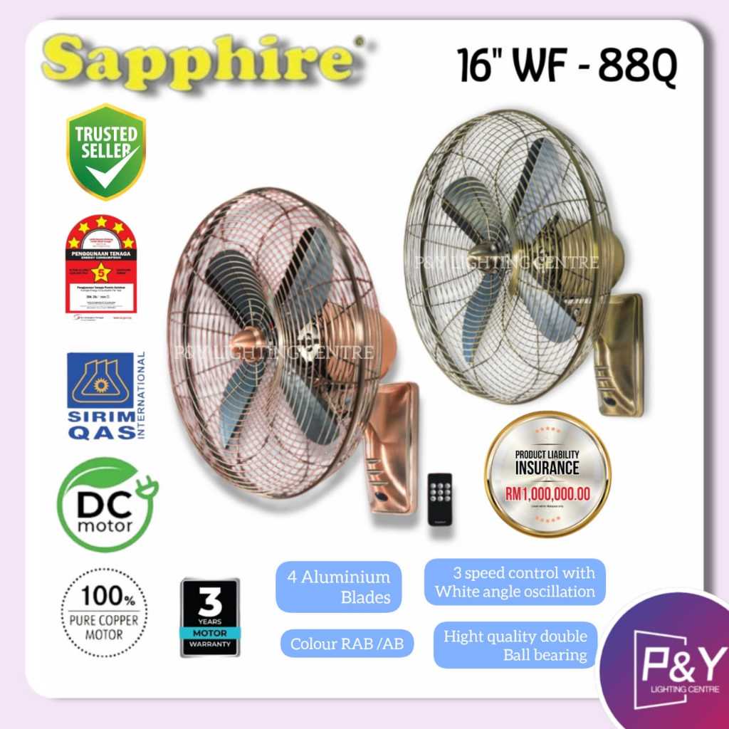 SAPPHIRE Decorative Wall Fan 3 Speeds Remote Control (WF 55B) | Shopee ...