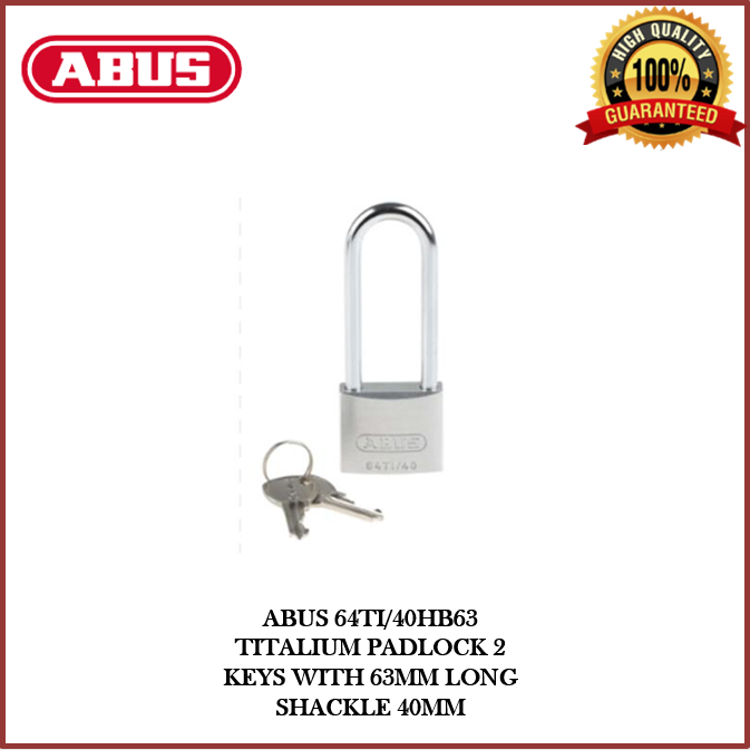 ABUS 64TI/40HB63 TITALIUM PADLOCK 2 KEYS WITH 63MM LONG SHACKLE 40MM | Shopee Malaysia