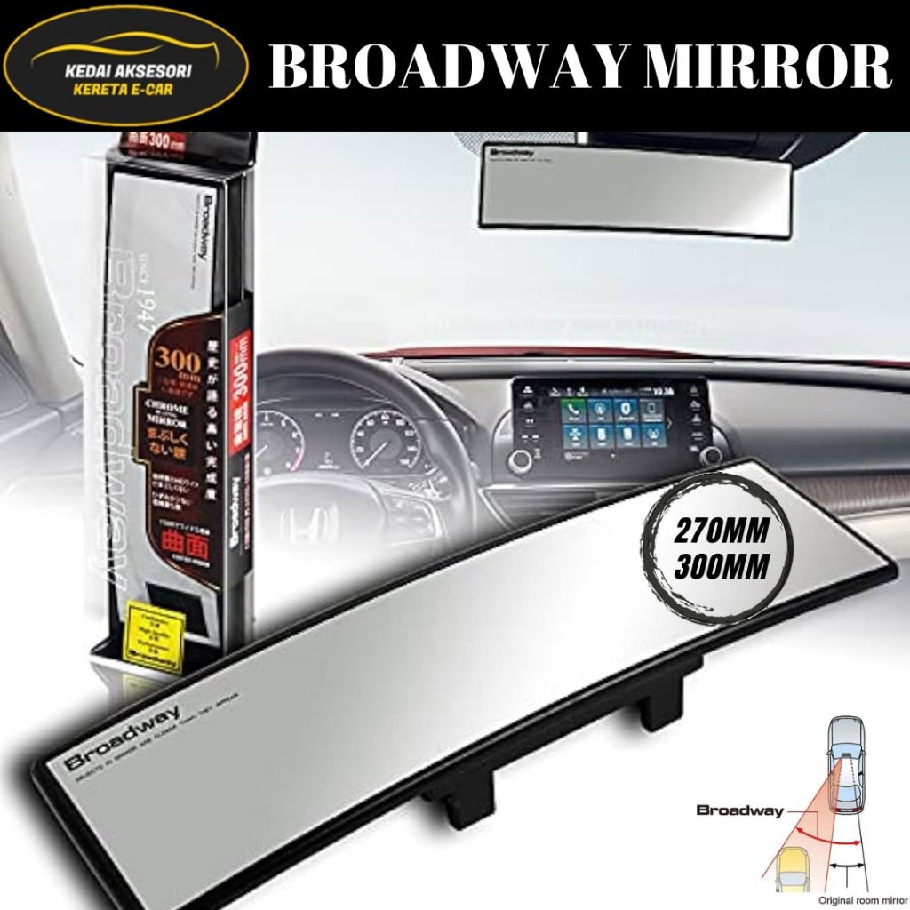 NAPOLEX BROADWAY Blue White Smoke Convex Flat 270mm 300mm Wide Car Rear View Mirror Clip ...