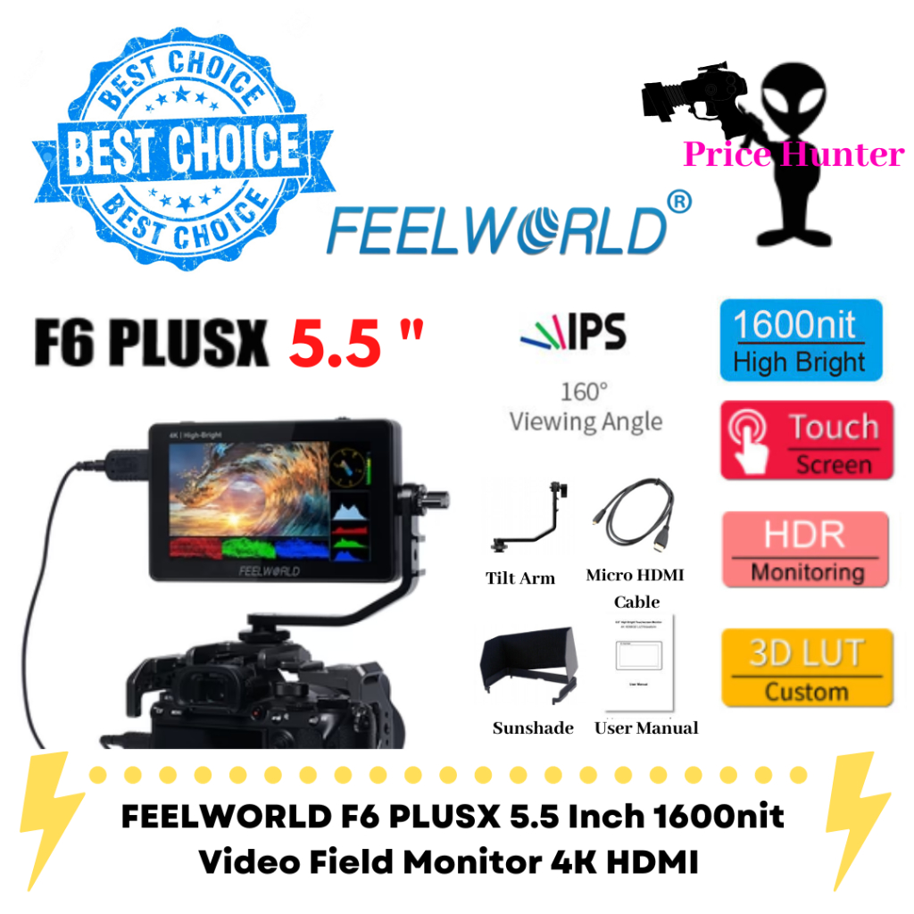 FEELWORLD F6 PLUSX 5.5 Inch 1600nit Video Field Monitor 4K HDMI (NEW ARRIVAL 2023) | Shopee Malaysia