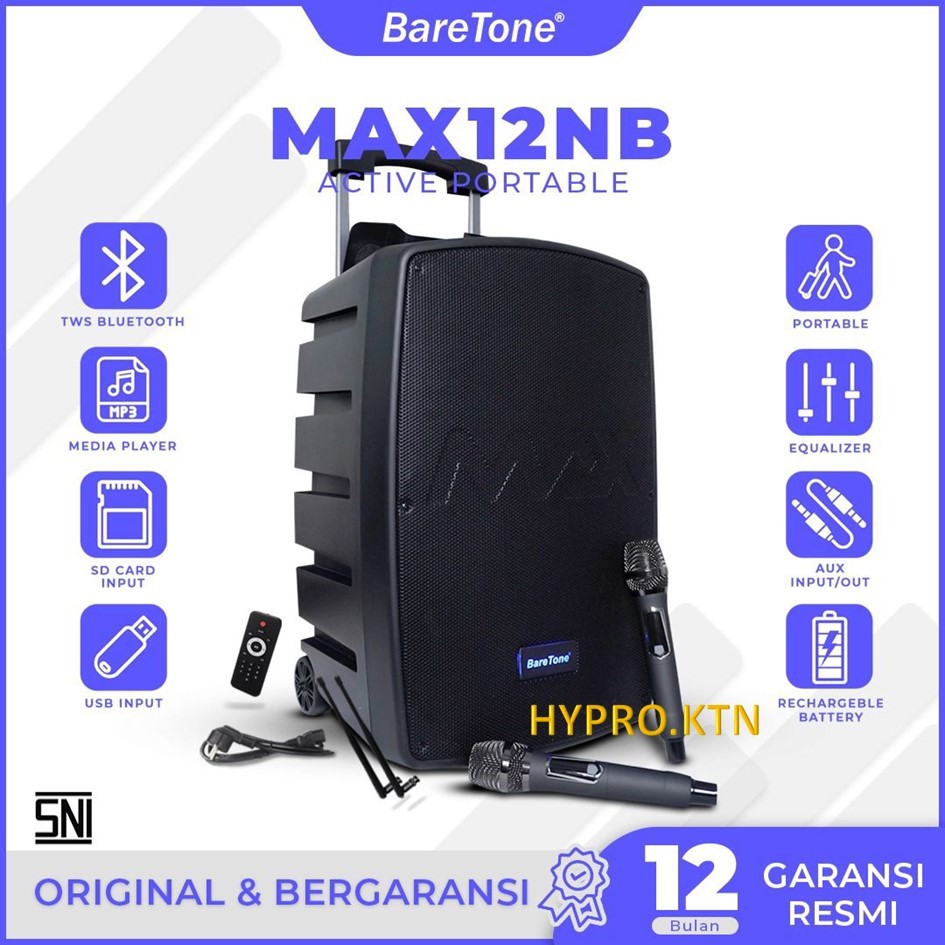 Baretone MAX-12NB / MAX12NB 12" Portable Speaker Bluetooth with Two UHF ...