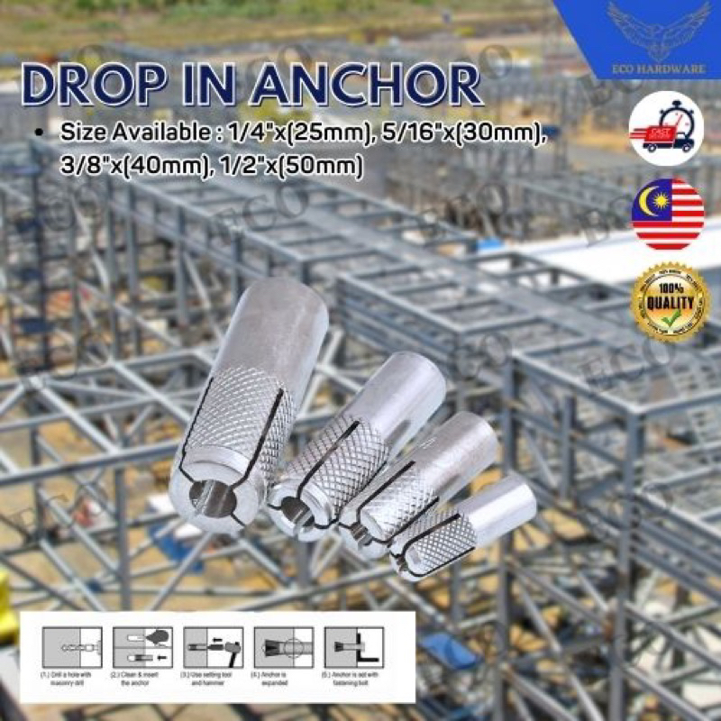 Drop In Anchor Wall Plug Galvanized Inner Bolt Sleeve Anchor M6 M8 M10 ...