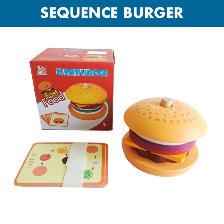 Stacking Burger Sandwich Toy Wooden Montessori Toy for kids Role Play ...