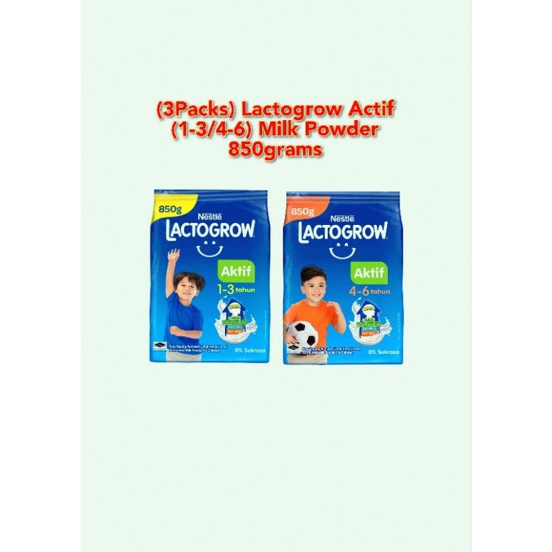 [3 Packs] Lactogrow Aktif Milk Powder 850grams (1 - 3 / 4 - 6) | Shopee ...