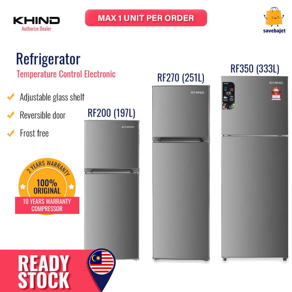 KHIND Refrigerator 2 Door (197L/251L/333L) RF200 RF270 RF350 | Shopee ...