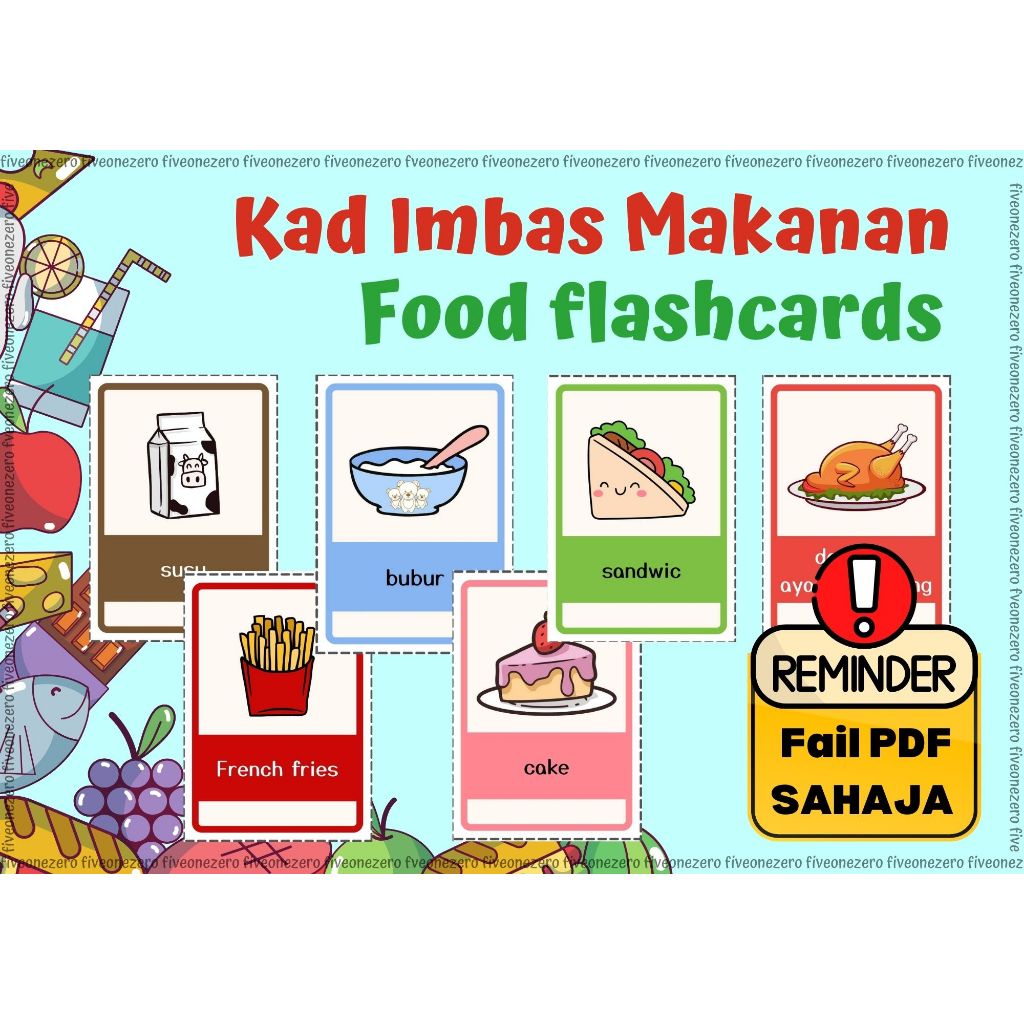Kad Imbas Makanan (Bahasa Melayu), prasekolah, Cute Printable Food ...