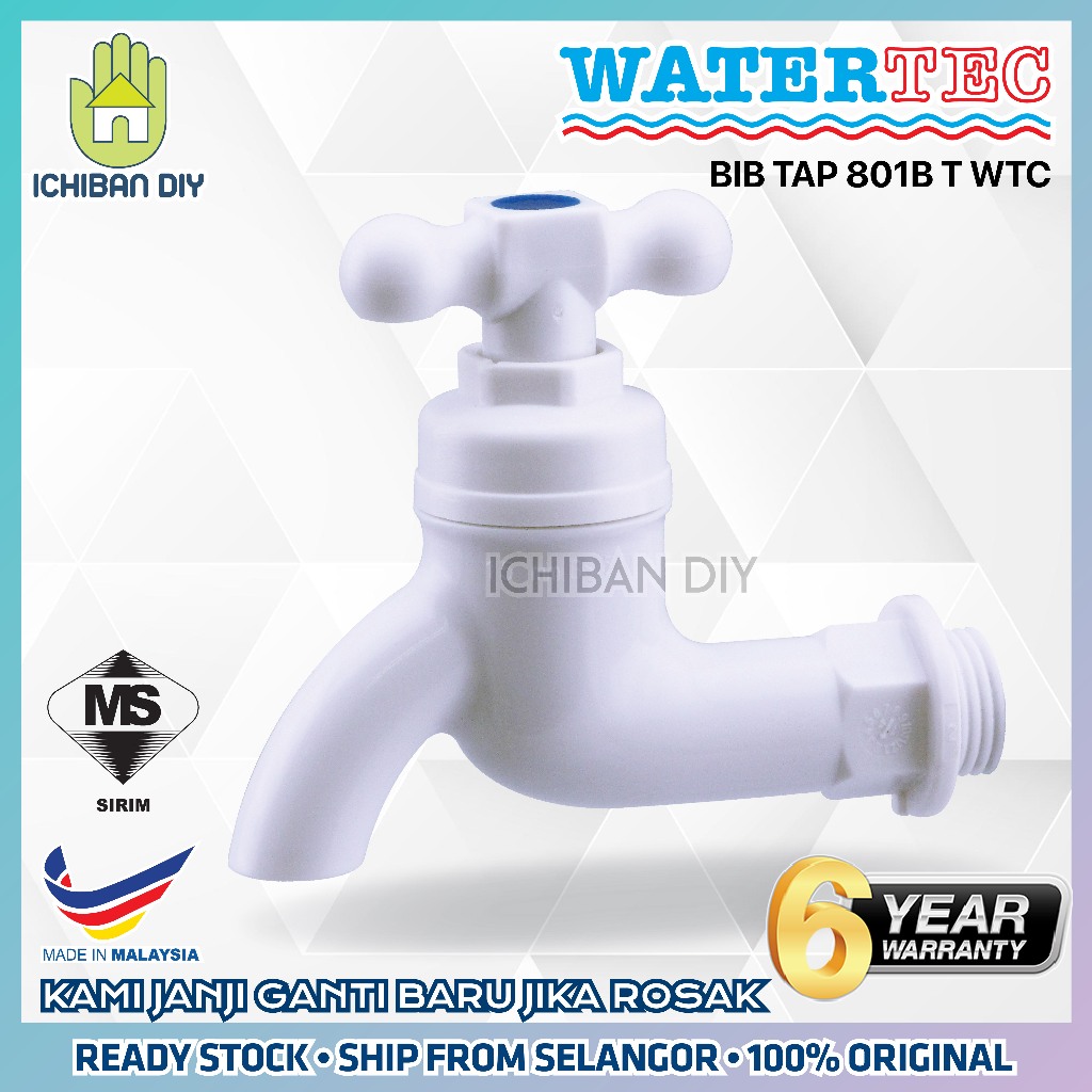 Watertec Bib Tap T801B Wtc / 801B T White Plastic Bathroom Faucet Kepala Paip Plastik Bilik Air ...