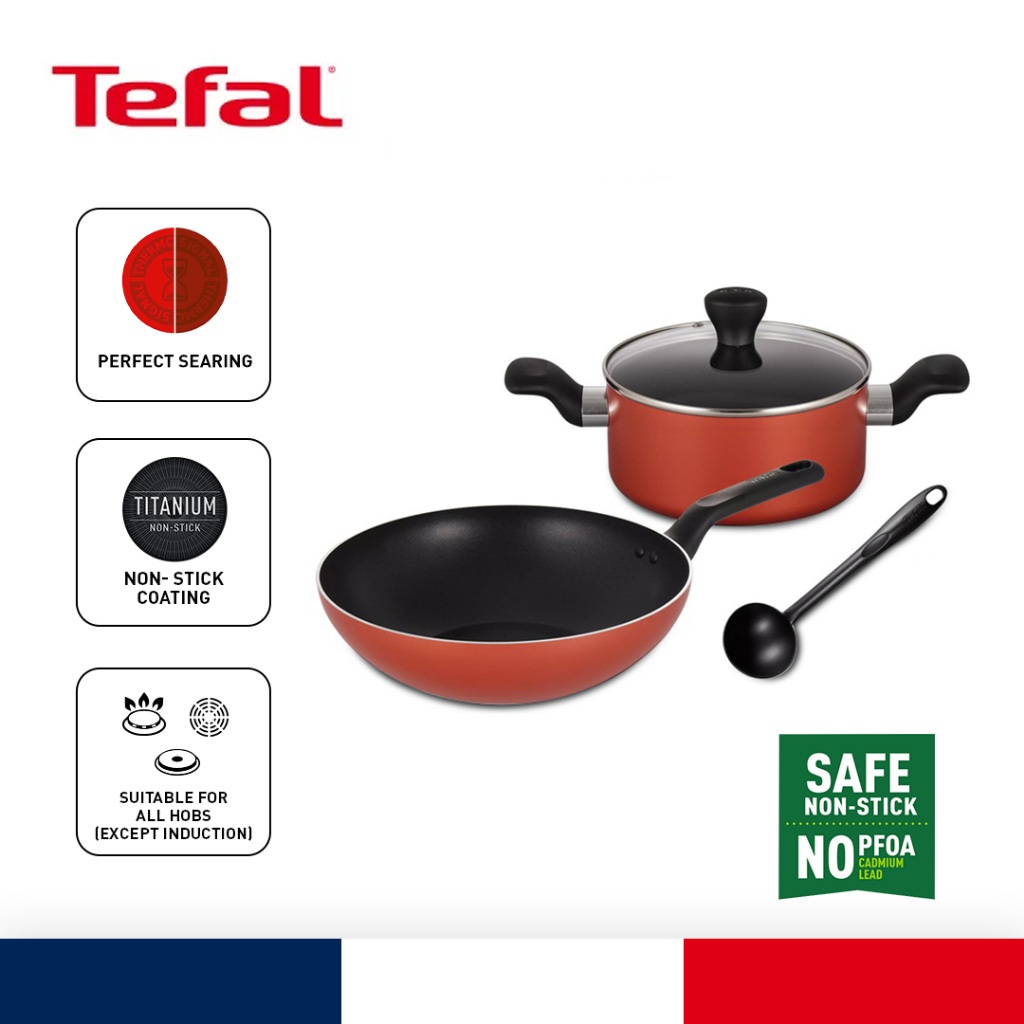 Tefal Fresh Start 4pcs (Non Stick Cookware Set/Pot and Pan) (Titanium ...