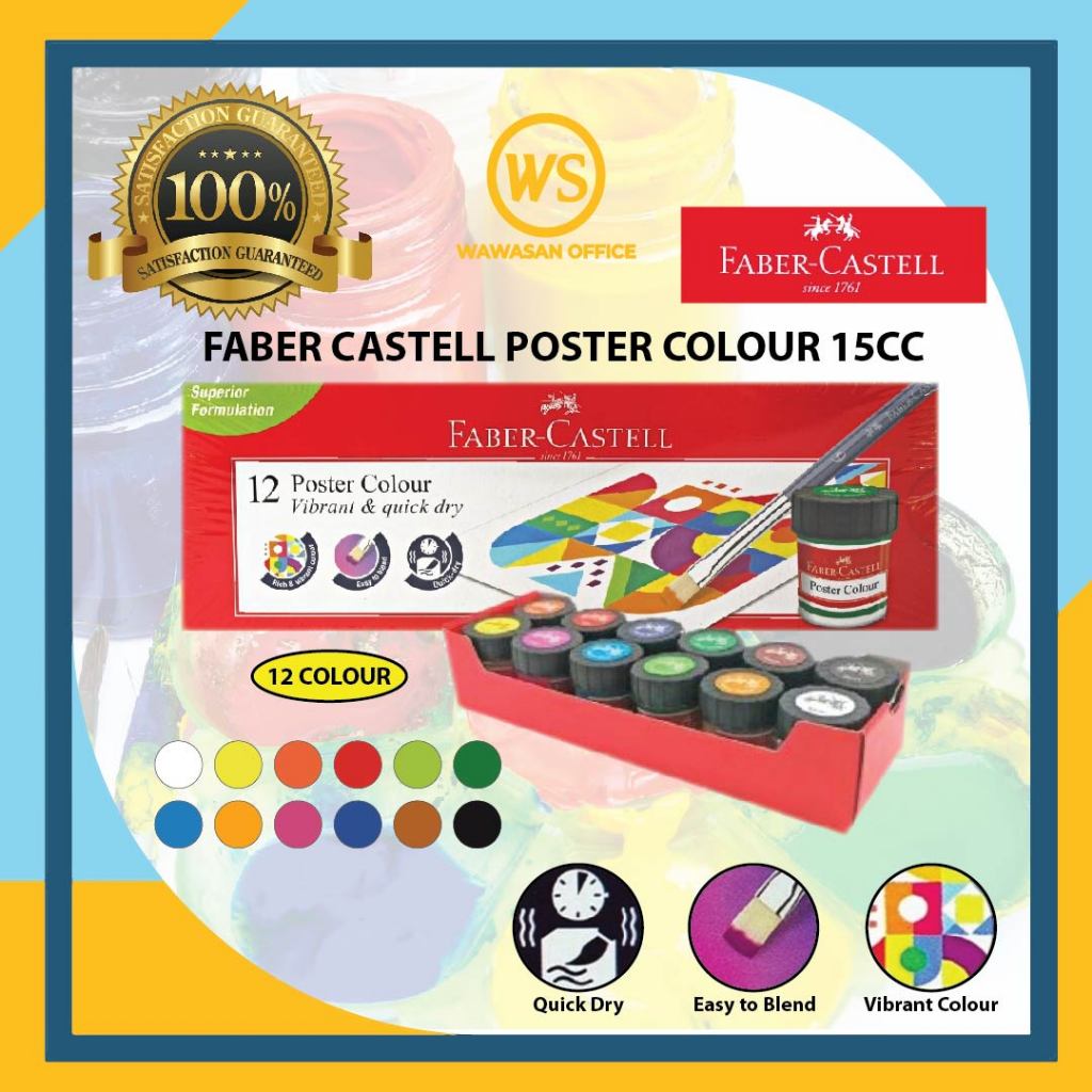 Faber Castell Poster Colour 15cc 12 Colours / Warna Poster / 171012 ...