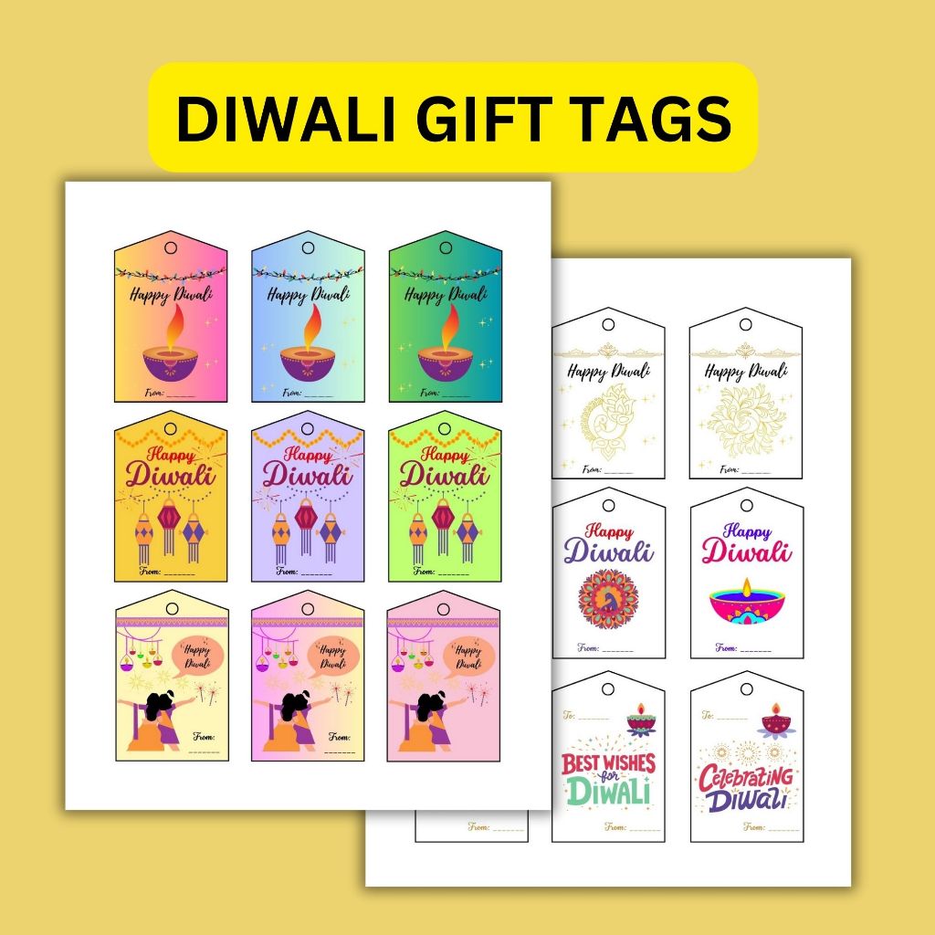 18 pcs Printable Diwali Gift Tags, Deepavali Gift Tags, Kad Hadiah ...