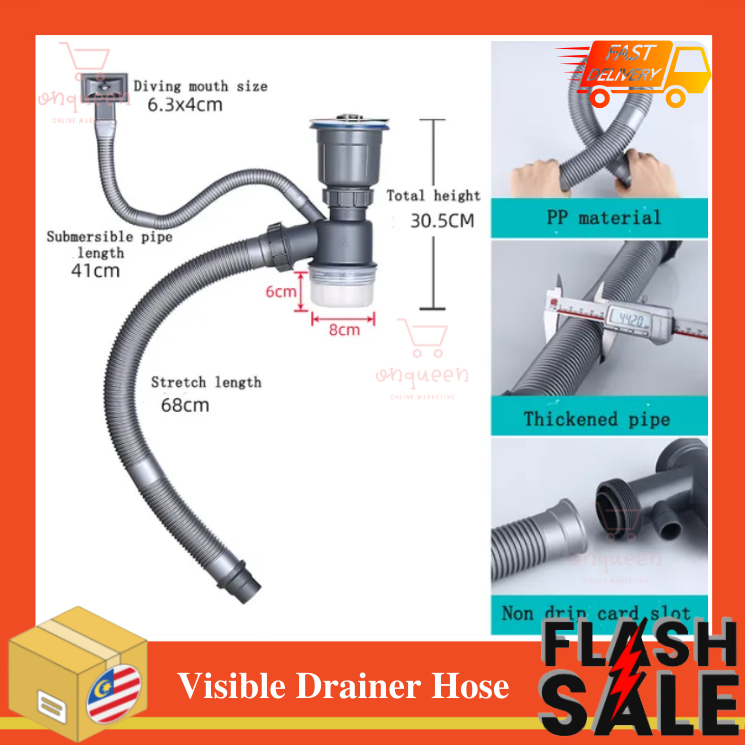 ⚡Visible Drainer Hose⚡ Kitchen Sink Drainer Hose Single/Double Sink ...