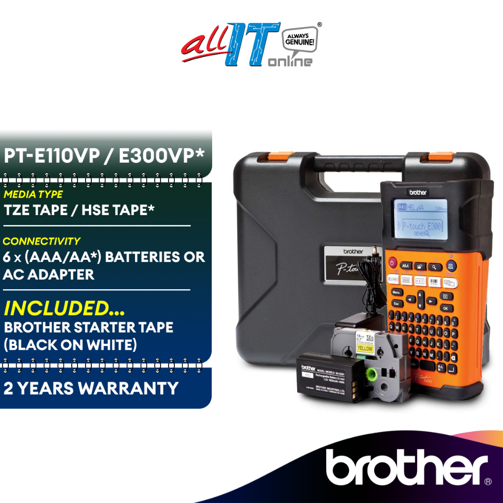 Brother PT-E300VP / PT-E110VP Label Printer Industrial Portable ...