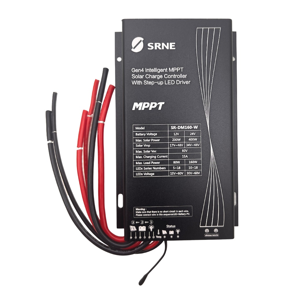 SRNE Intelligent MPPT Solar Charge Controller 12V/24V with Step-up LED ...