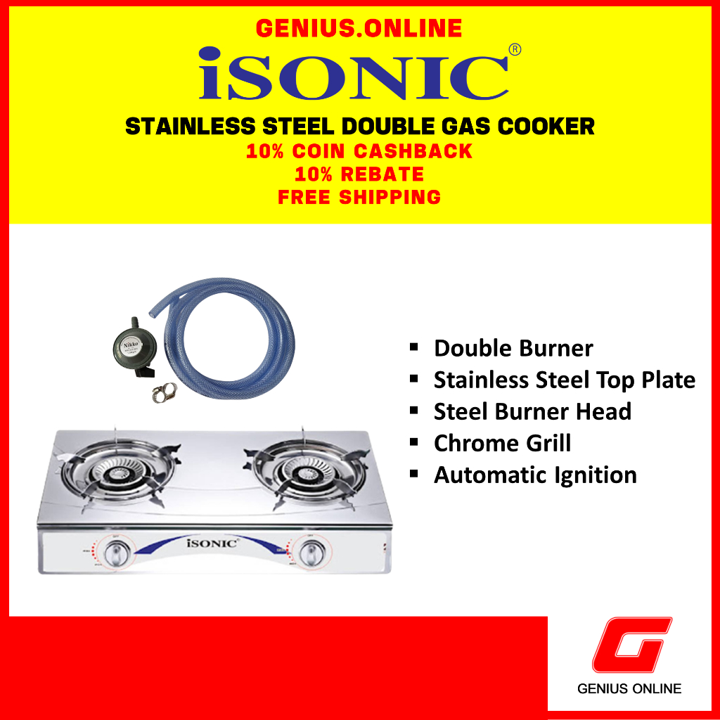Isonic Stainless Steel Double Gas Cooker IGB227SS | Shopee Malaysia