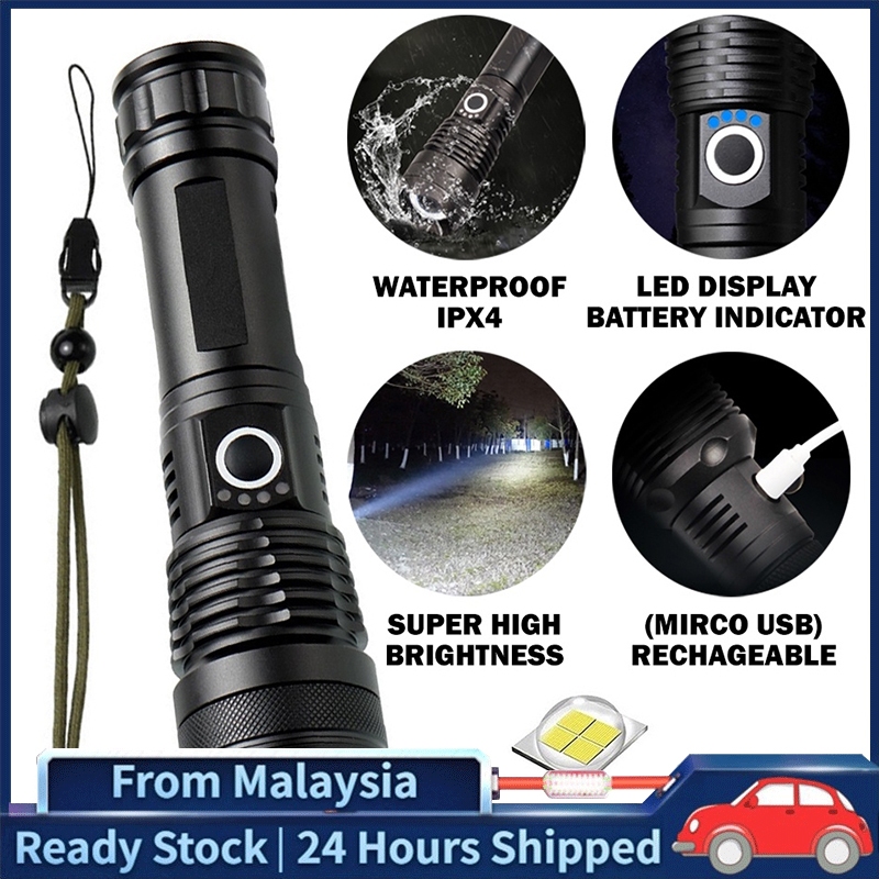 LED Powerful Flashlight Alloy Body 5 Lighting Modes Type-C Torch Light ...