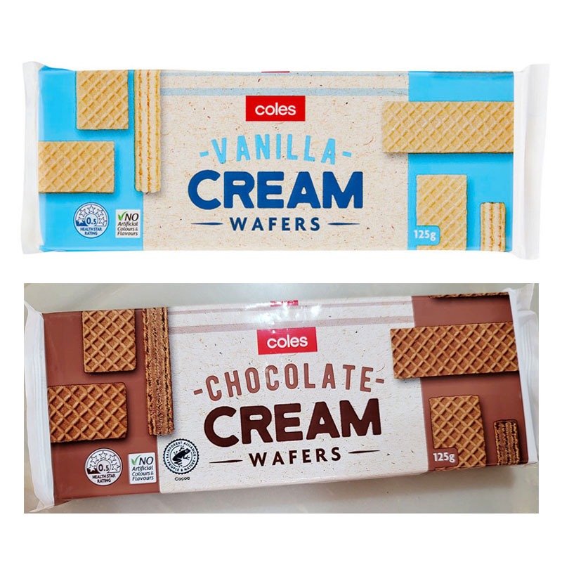 COLES Chocolate Cream Wafer / Vanilla Cream Wafer (125g) No Artificial ...