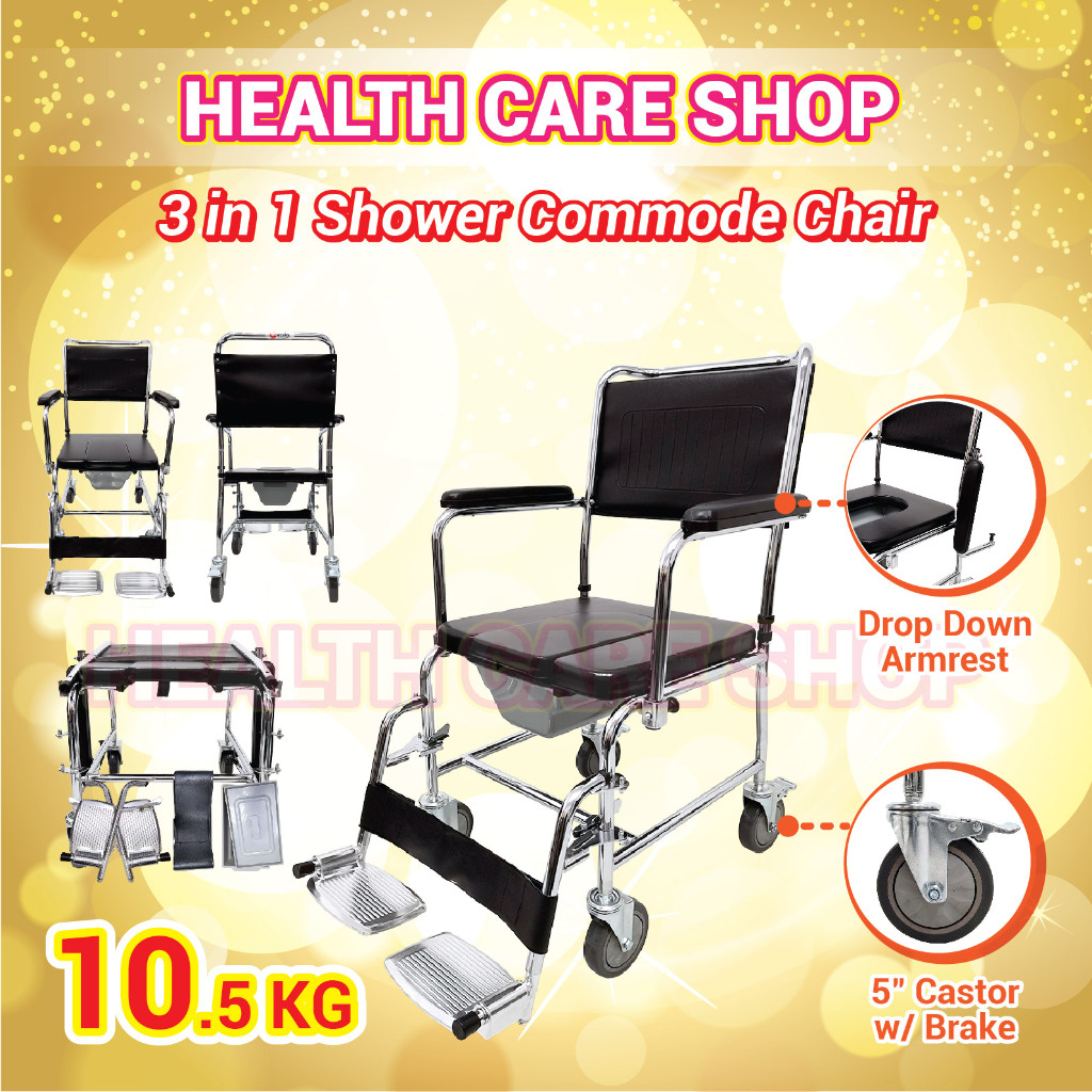 3 In 1 Shower Commode Chair With Knock Down Armrest & Detachable ...