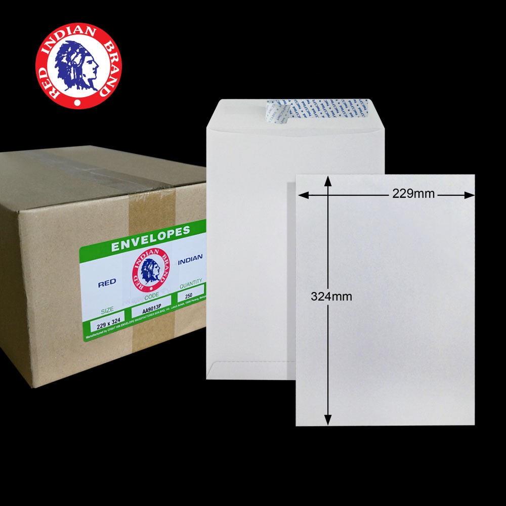 Red Indian Envelope (C4) 9" X 12.75" (229x324mm) 100gsm White Peel ...