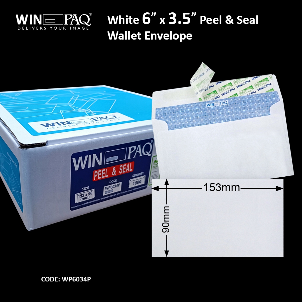 WINPAQ Envelope 6" x 3.5" (153x90mm) 100gsm White Opaque Peel & Seal ...