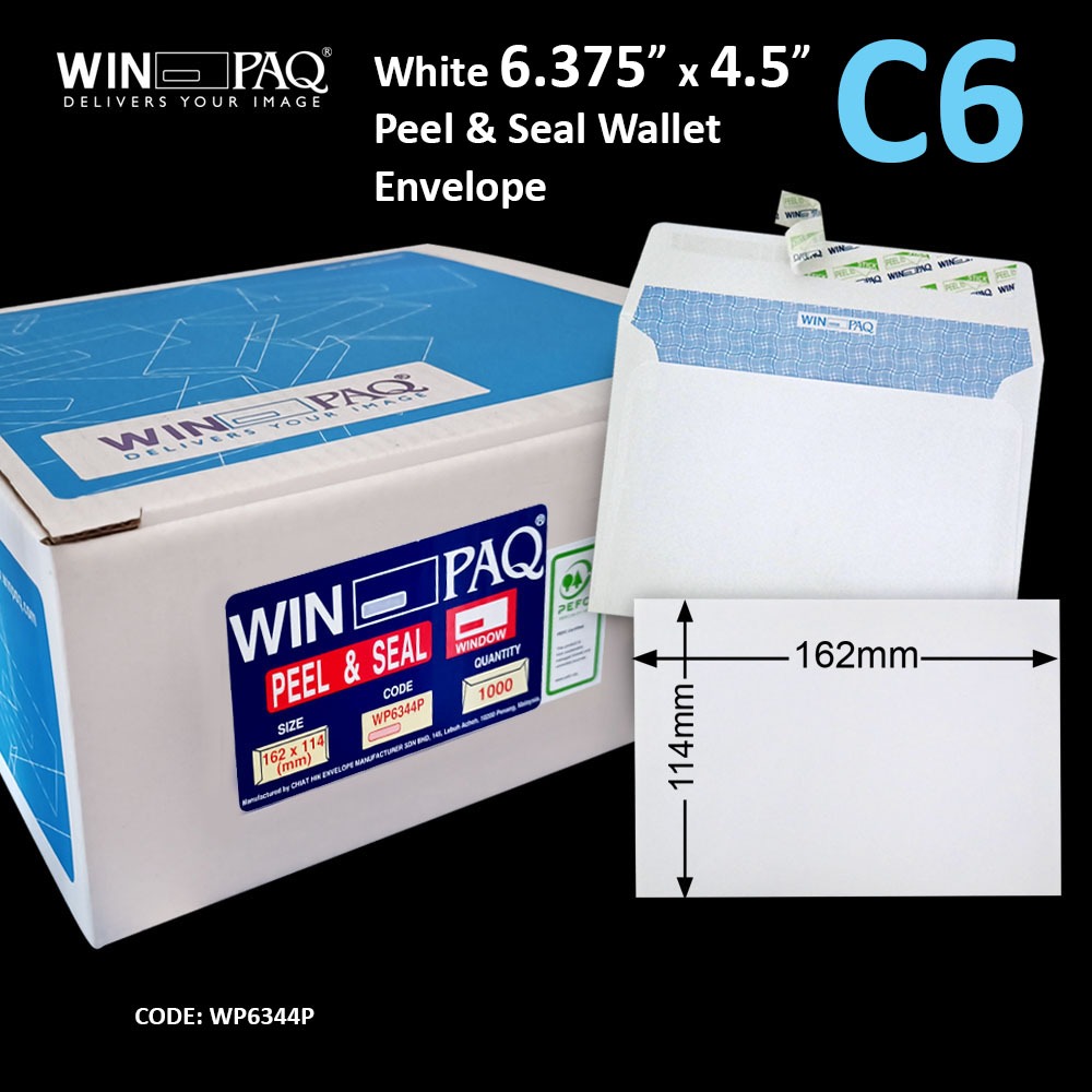 WINPAQ Envelope (C6) 6.375” x 4.5” ( 162x114mm ) 100gsm White Opaque ...