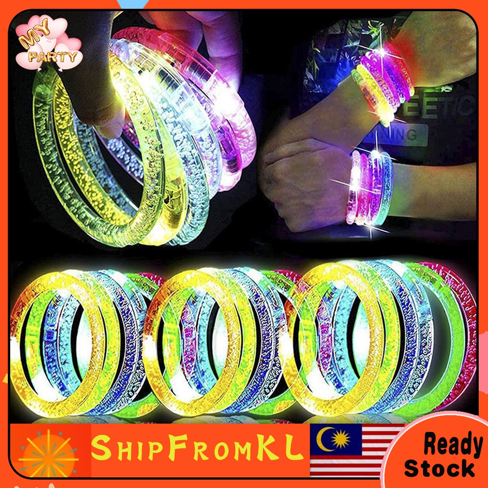 LED Light Up Flashing Party Bracelet/ Random Color Glow In The Dark Fluorescence Neon Bangle ...
