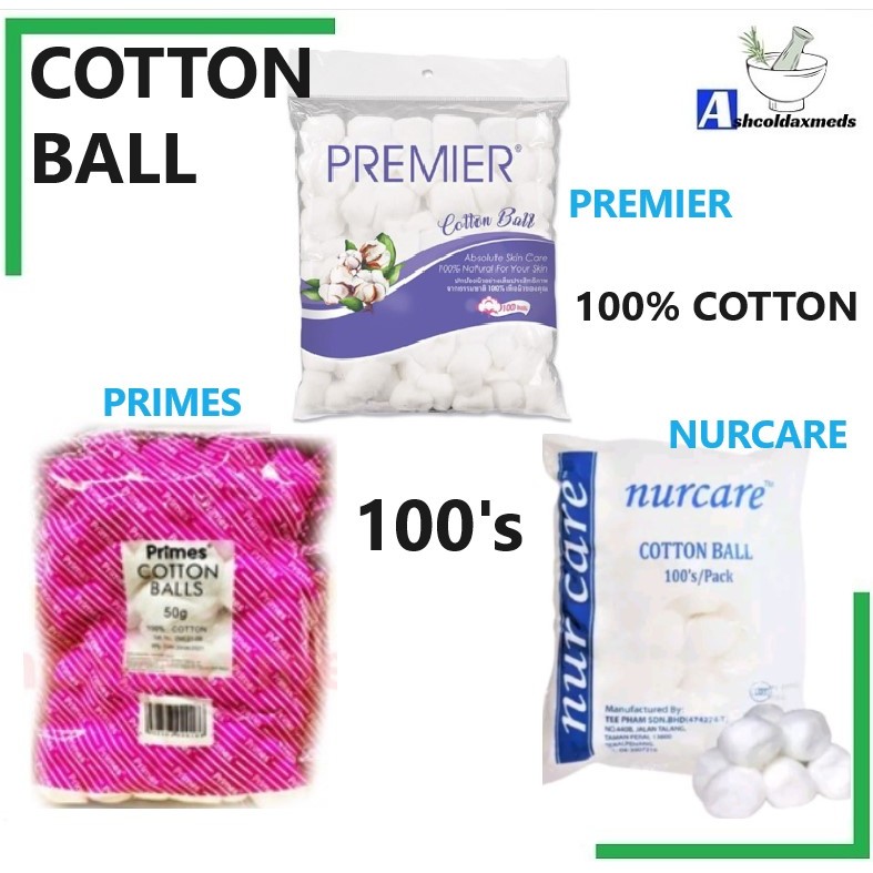 Medical Grade Cotton Ball (Primes/Premier/Nur Care/Tender Soft) 100'S ...