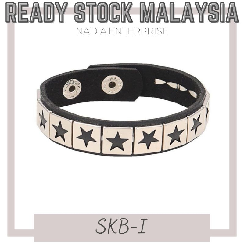 🇲🇾 GELANG Leather Wristband bracelet cuff gothic punk metal armbands ...