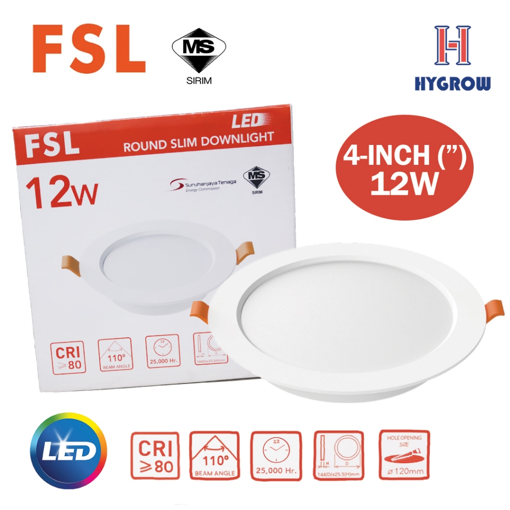 [ Bundle Sales ] *5pcs FSL FSP503 4'' 12W LED Recessed Downlight *Round ( Full Plastic ...