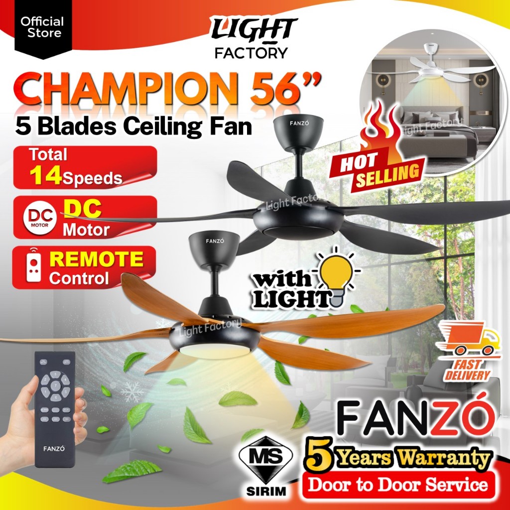 FANZÓ CHAMPION 56" Kipas Siling | FANZO CHAMPION LED 5 Blade DC Motor ...