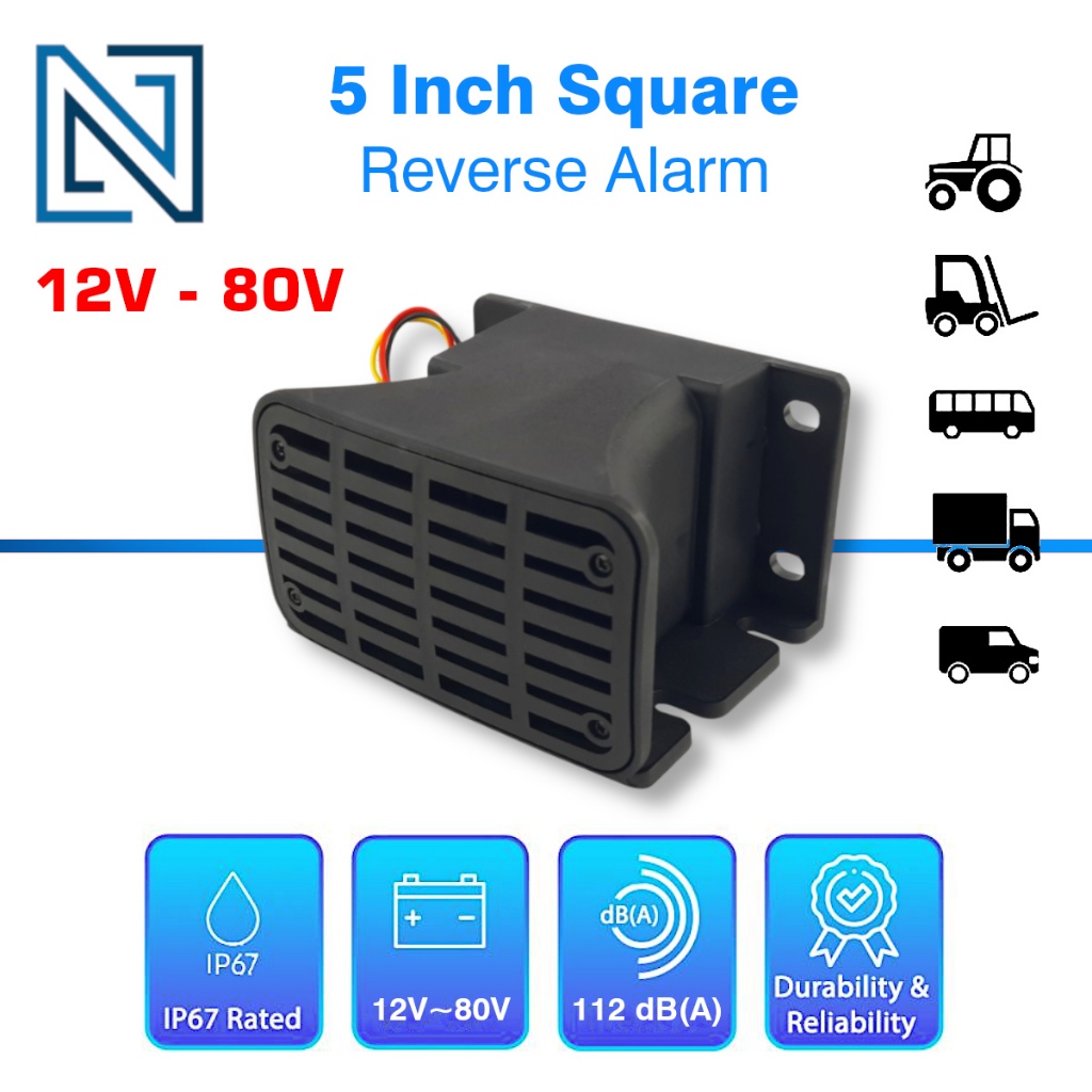 5 inch Square Reverse Alarm 12V - 80V Waterproof Backup Warning Siren ...