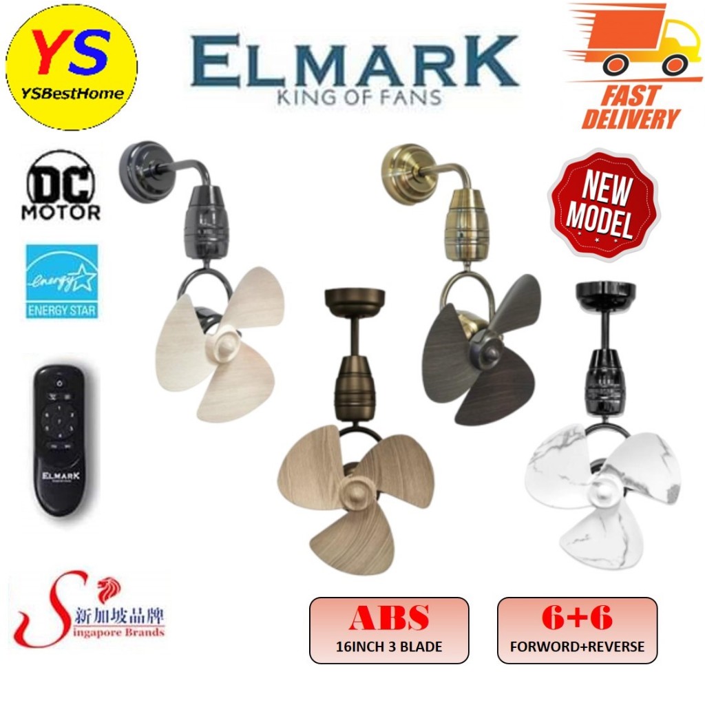 Elmark CW20 16 Inches 3 ABS Blades DC Motor 12 Speed Ceiling/Wall Fan ...