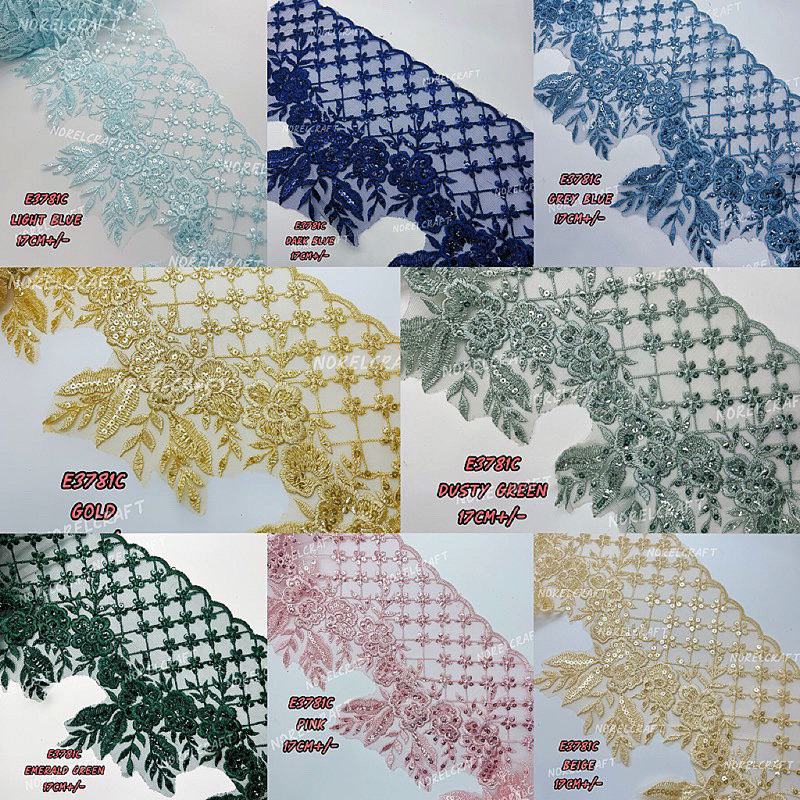 1METER[E3781C]TRIMMING SEQUIN LACE/SEQUIN FLOWER LACE/RENDA BUNGA BAJU ...