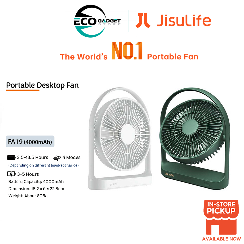 JISULIFE Portable Desktop Fan USB Rechargeable With Battery 4000mAh use ...