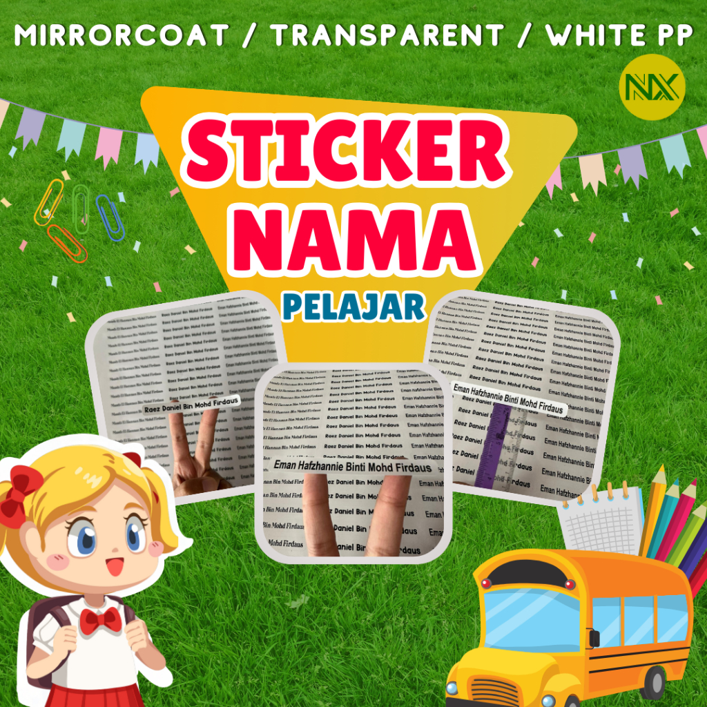 Stiker Nama Pelajar/ Custome Name Sticker/ Stiker Label Nama Mudah ...