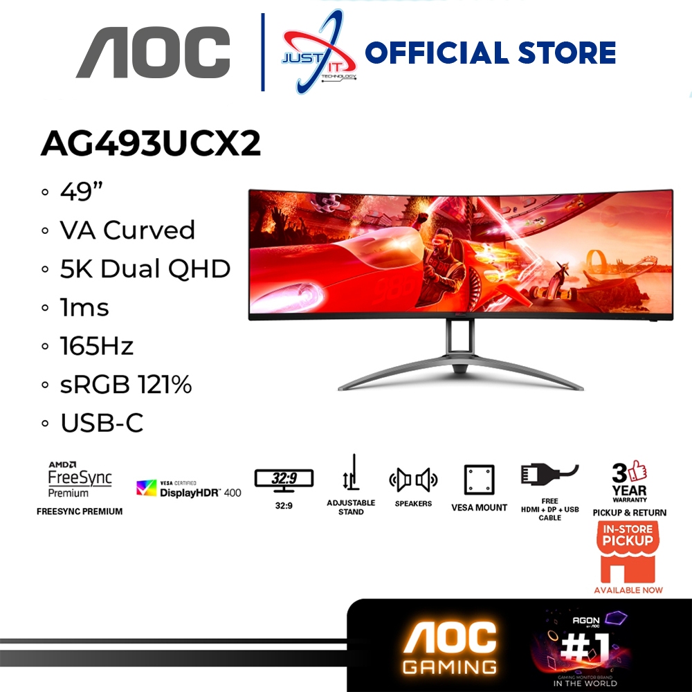 AOC AGON AG493UCX2 CURVED GAMING MONITOR ( 49" VA QHD / 1MS / 165HZ ...