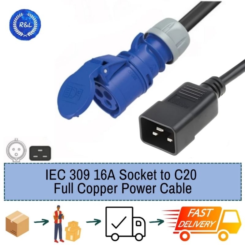 IEC 309 16A Socket to C20 Full Copper Commando Power Cable / Power Cord ...