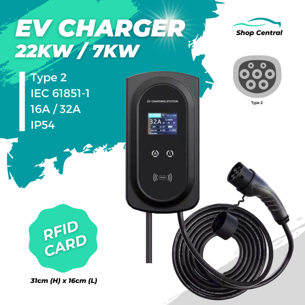 EV Charger 22KW 7KW 16A 32A 1 or 3 Phase EVSE Wallbox EV Charging Station with Type 2 Cable BYD ...