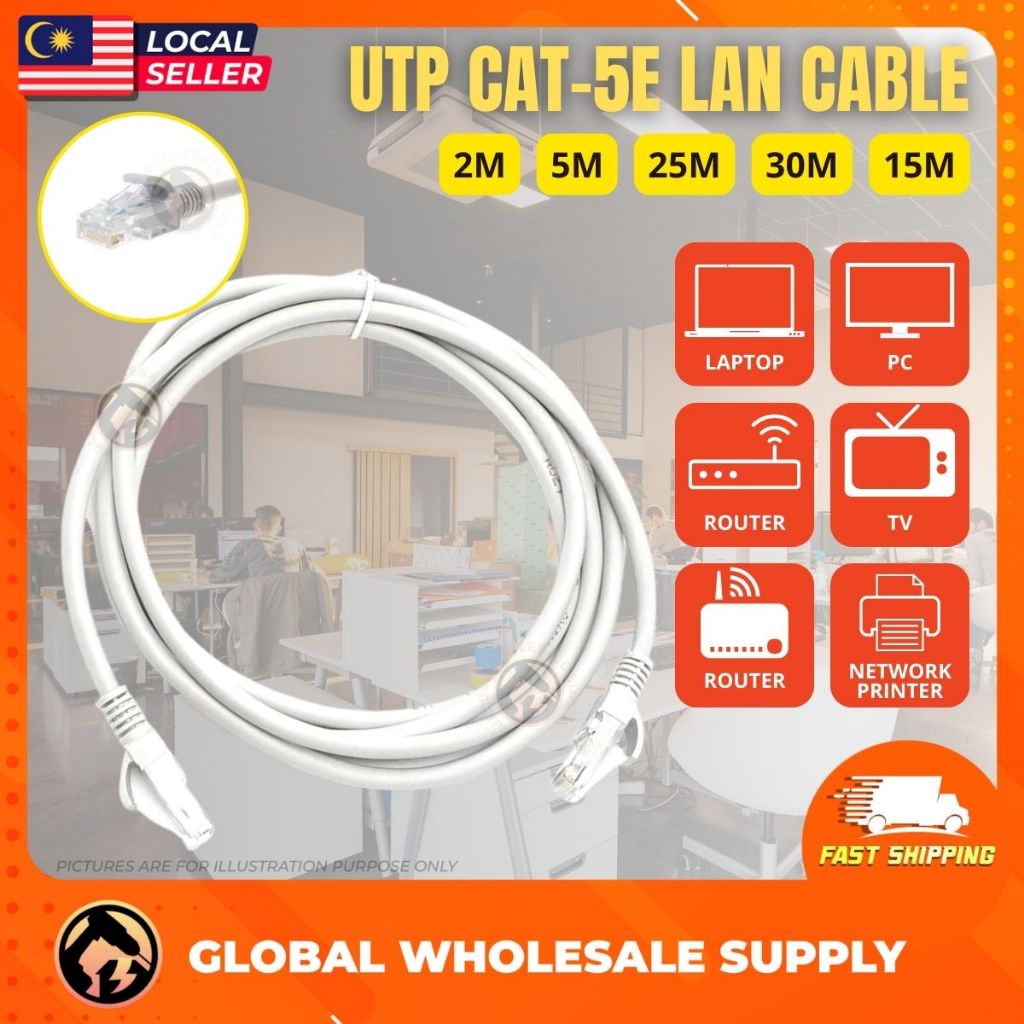 RJ45 NETWORK CABLE CAT-5E 2M 5M 15M 25M 30M Ethernet LAN Network Cable ...