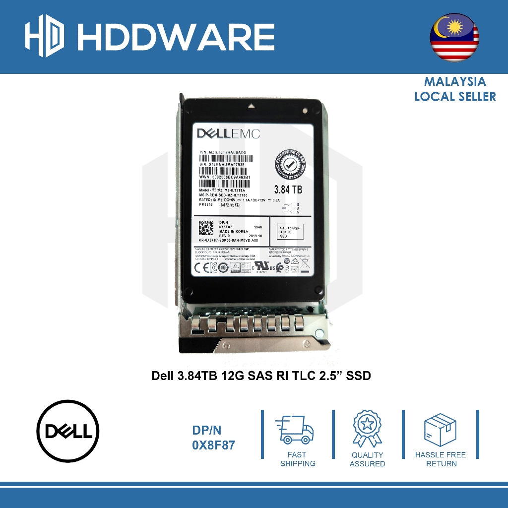Dell 3.84TB 12G SAS RI TLC 2.5” SSD // 0X8F87 // MZILT3T8HALSAD3 ...