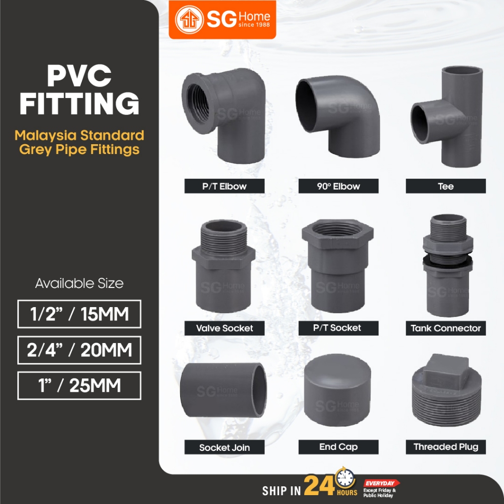 PVC Fitting Connector 15mm 20mm 25mm Socket Elbow Tee PT Valve End Cap Tank Connector for PVC ...