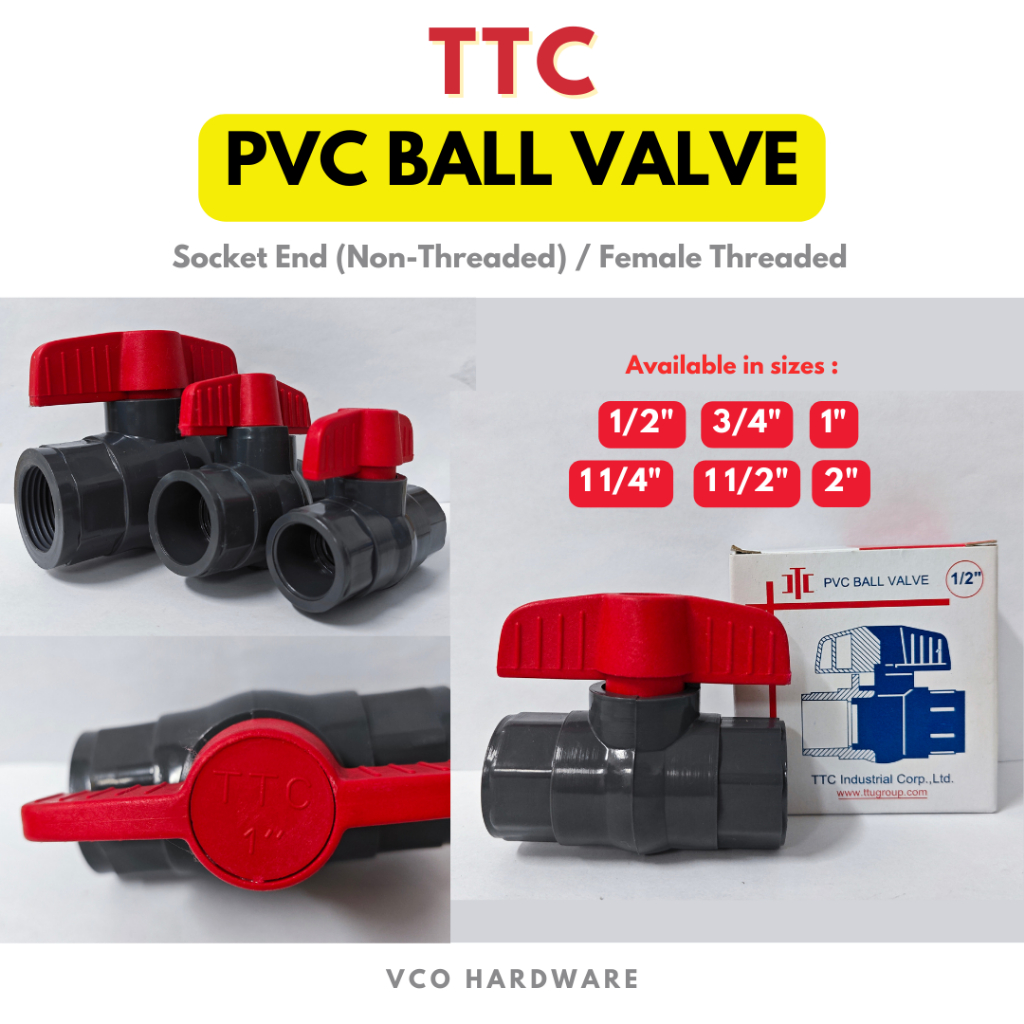 TTC PVC Ball Valve/Stop Cock/Socket End Non-Threaded/Female Threaded ...