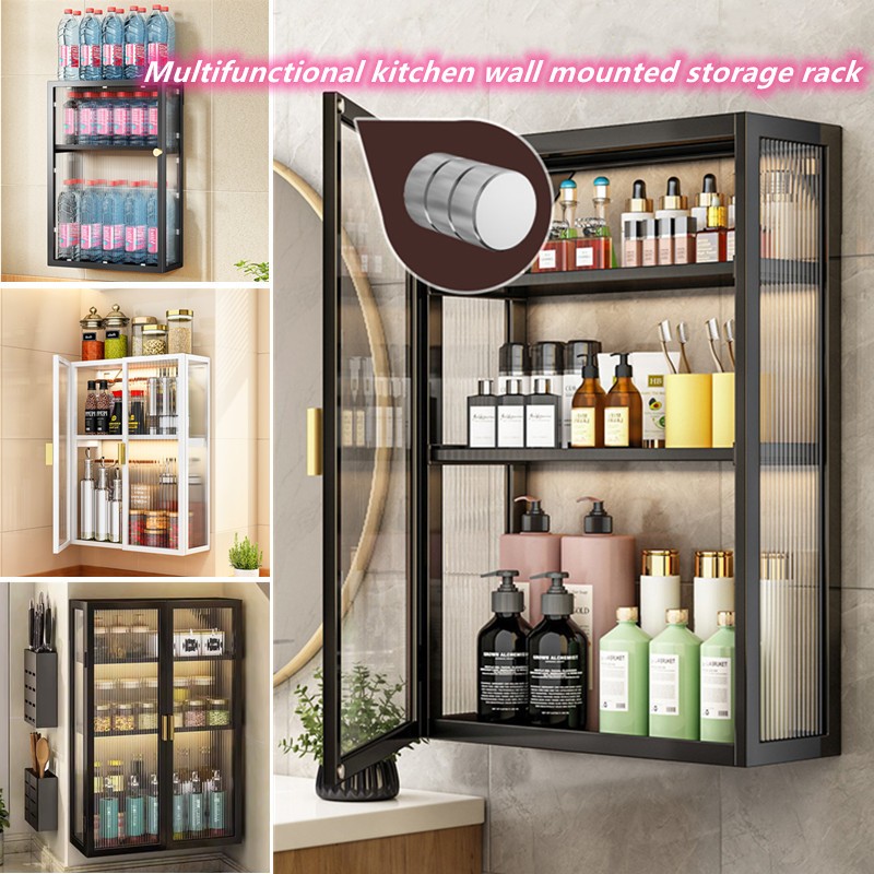 Kitchen wall-mounted storage rack cabinet-free perforation household ...