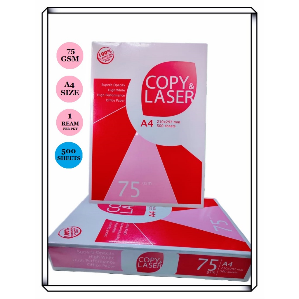 A4 75GSM 500SHEETS COPY LASER COPIER PAPER (A475500-CL) | Shopee Malaysia