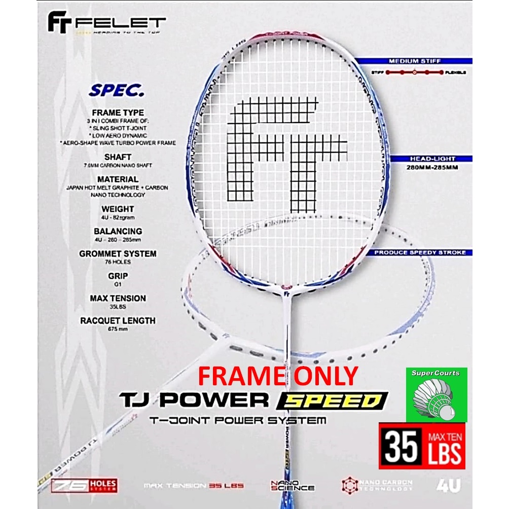 【ORIGINAL】Felet TJ POWER SPEED (No String) Badminton Racket - WHITE ...