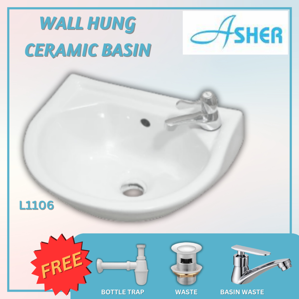 Asher 390mm Full Set Bathroom Wall Hung Ceramic White Basin For ...